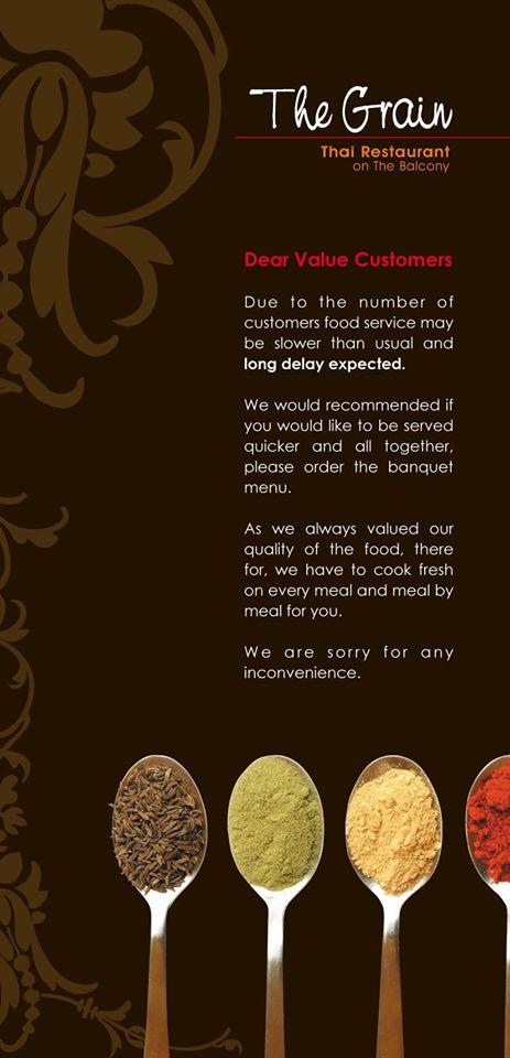 Menu at The Grain Thai restaurant, Hamilton