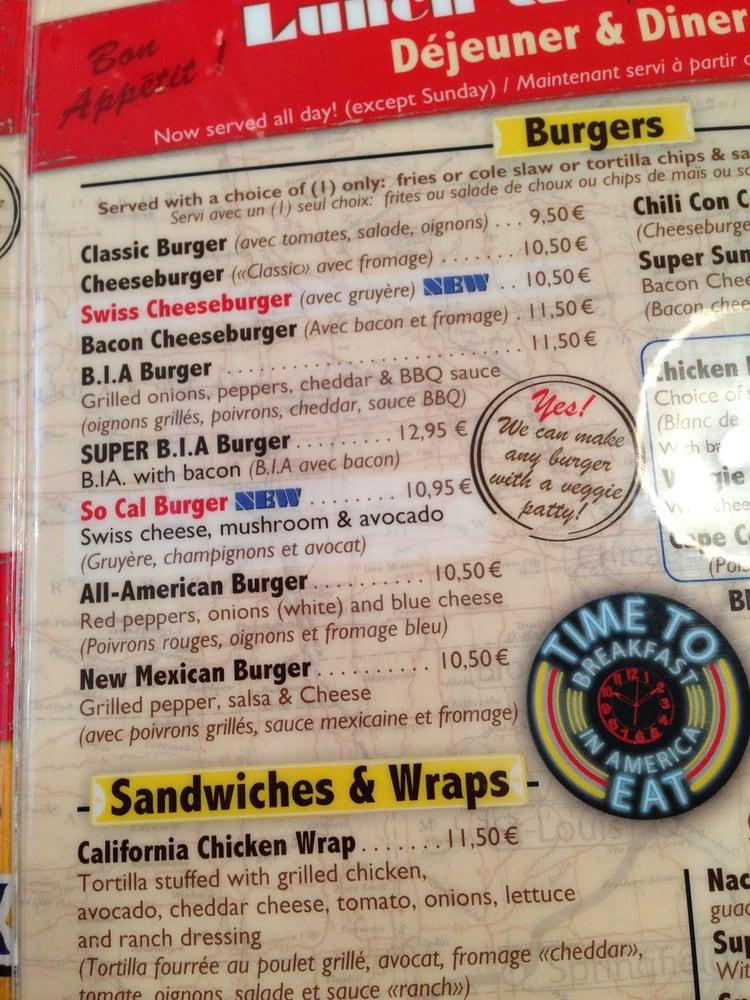 Menu at Breakfast in America - Marais restaurant, Paris, 4 Rue Malher
