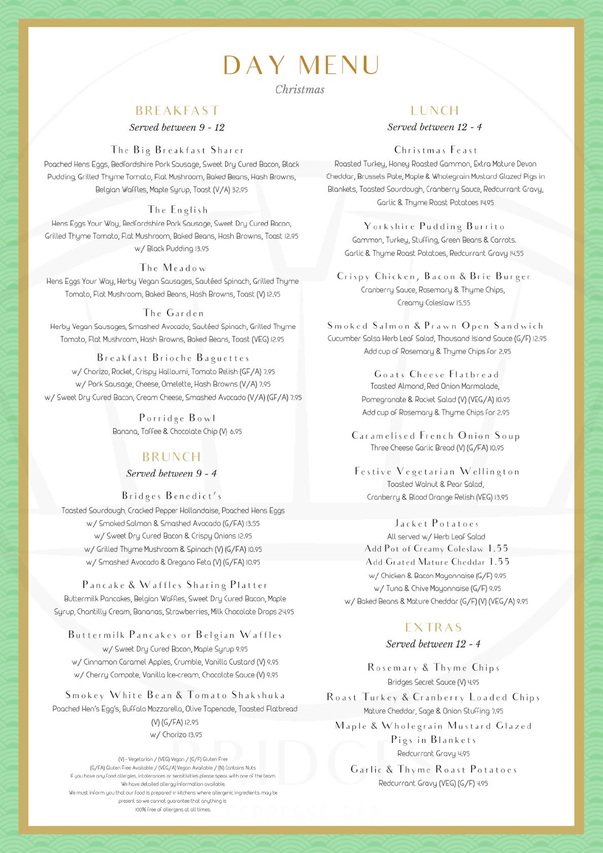 Menu at Bridges Espresso Bar, Bedford