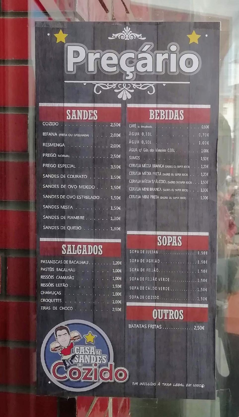 Menu em Casa de Sandes do Cozido restaurante, Torres Vedras