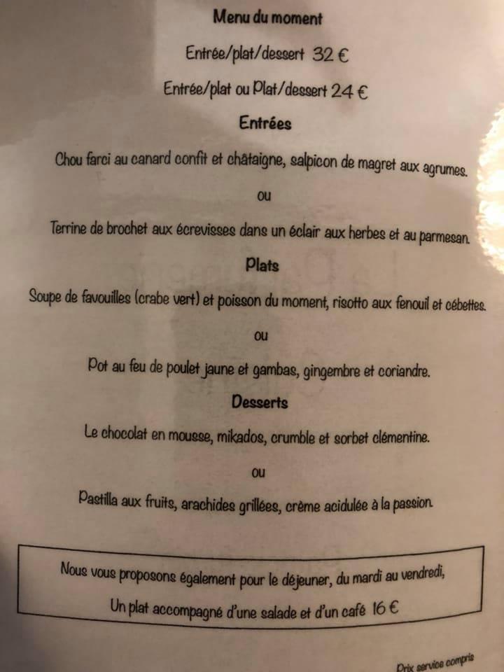 Menu at La Parfumerie restaurant, Viviers-du-Lac