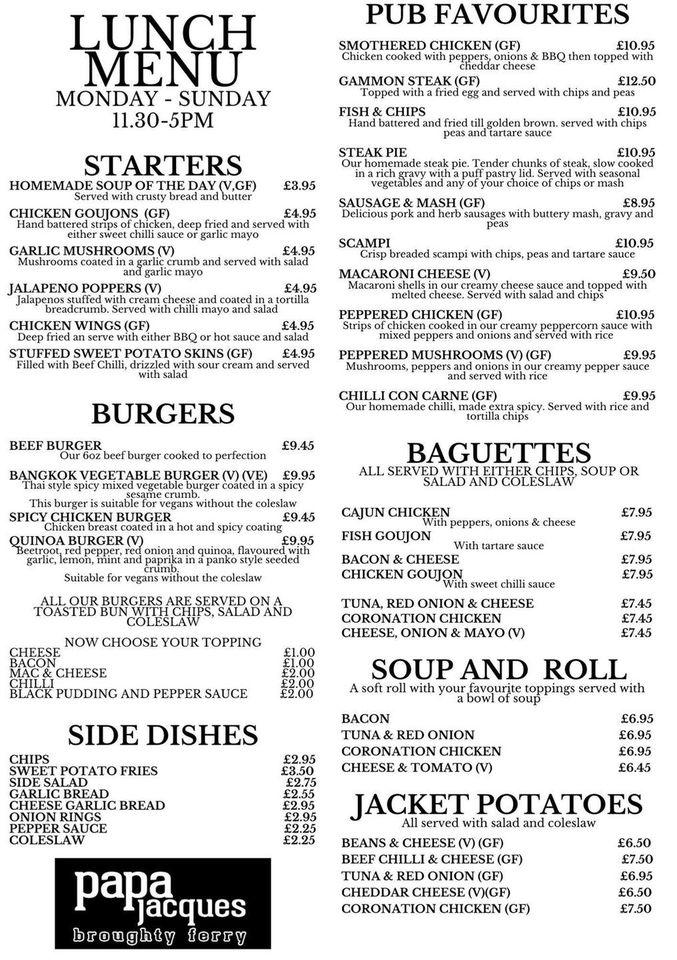 Menu at Papa Jacques pub & bar, Dundee