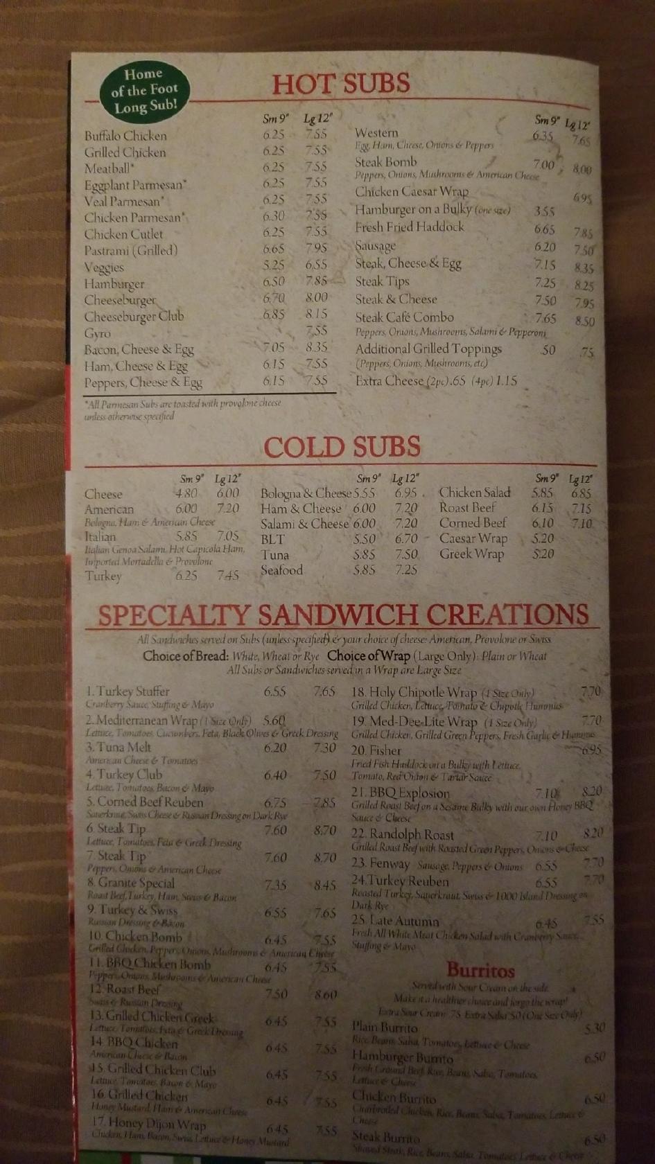 Menu at Randolph Cafe, Randolph