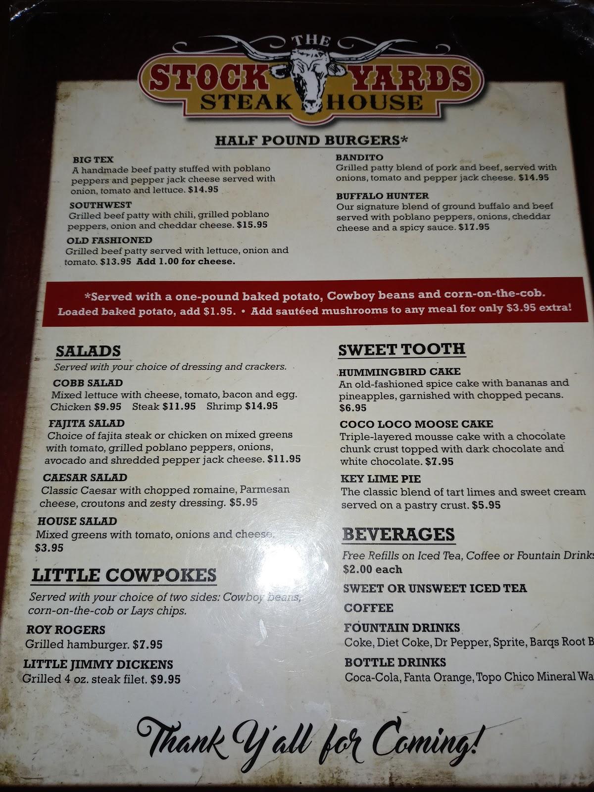 Menu at The Stockyards Steakhouse, Gladewater, W Upshur Ave