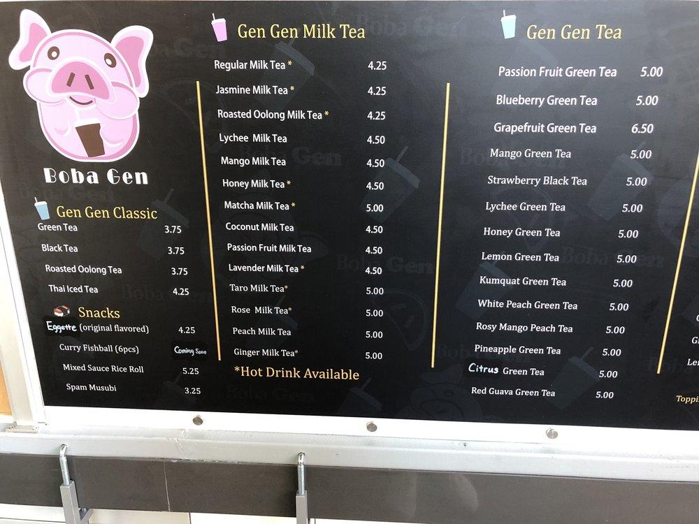 Menu at Boba Gen restaurant, San Francisco