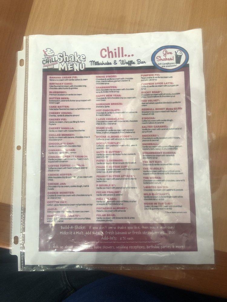 Menu at Chill.. Milkshake & Waffle Bar Magnolia, The Woodlands