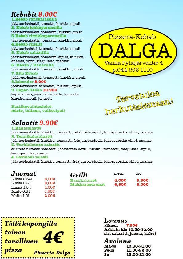Menu at Dalga Pizzeria & Kebab Pyhäsalmi, Finland