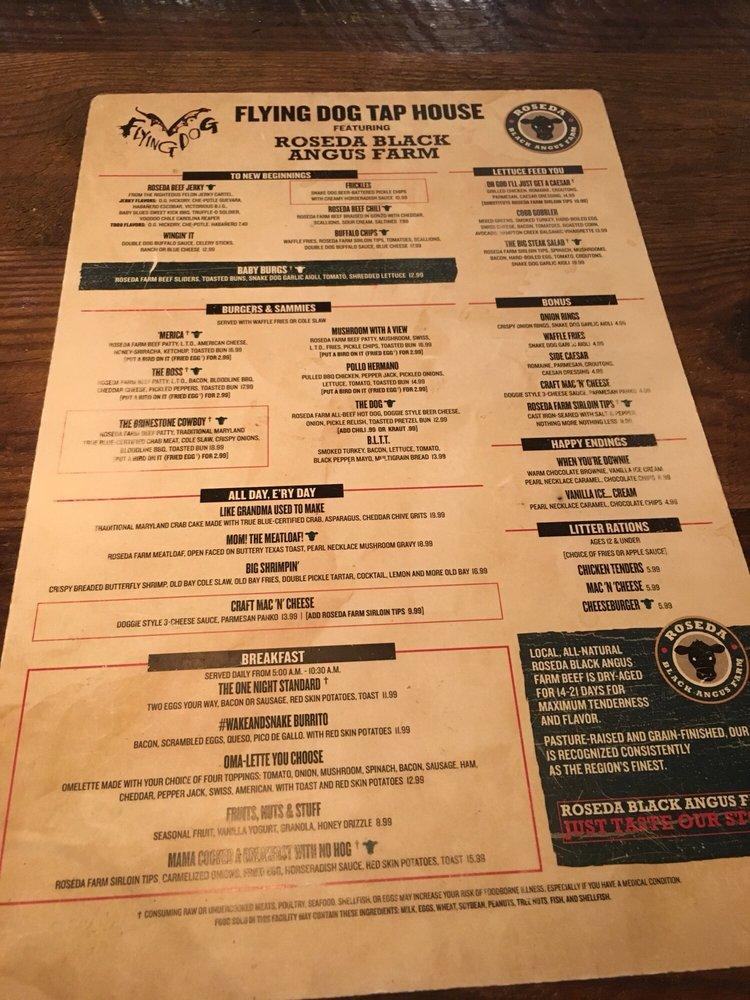 Menu at Flying Dog Tap House pub & bar, Baltimore, 7050 Friendship Rd
