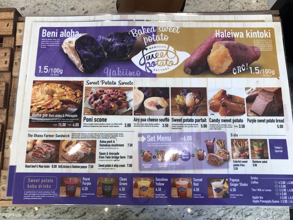 Menu at Hawaiian Sweet Potato Factory cafe, Honolulu, Kapiolani Blvd