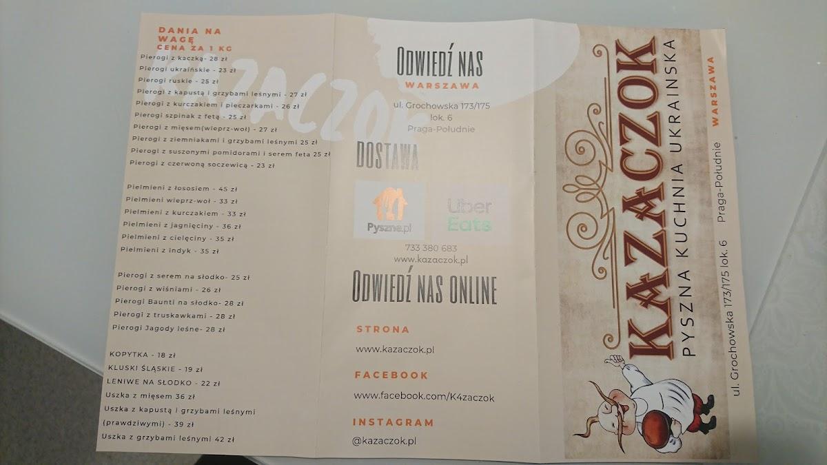 Menu at Kazaczok restaurant, Warsaw