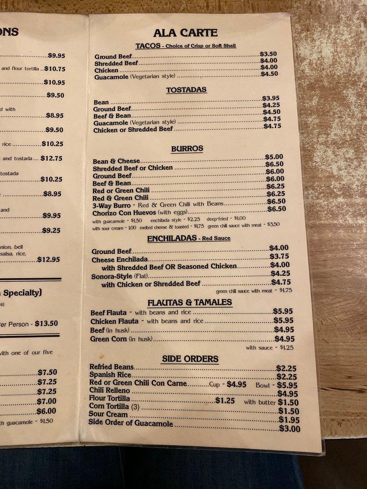 Menu at Mi Amigo Ricardo restaurant, Casa Grande