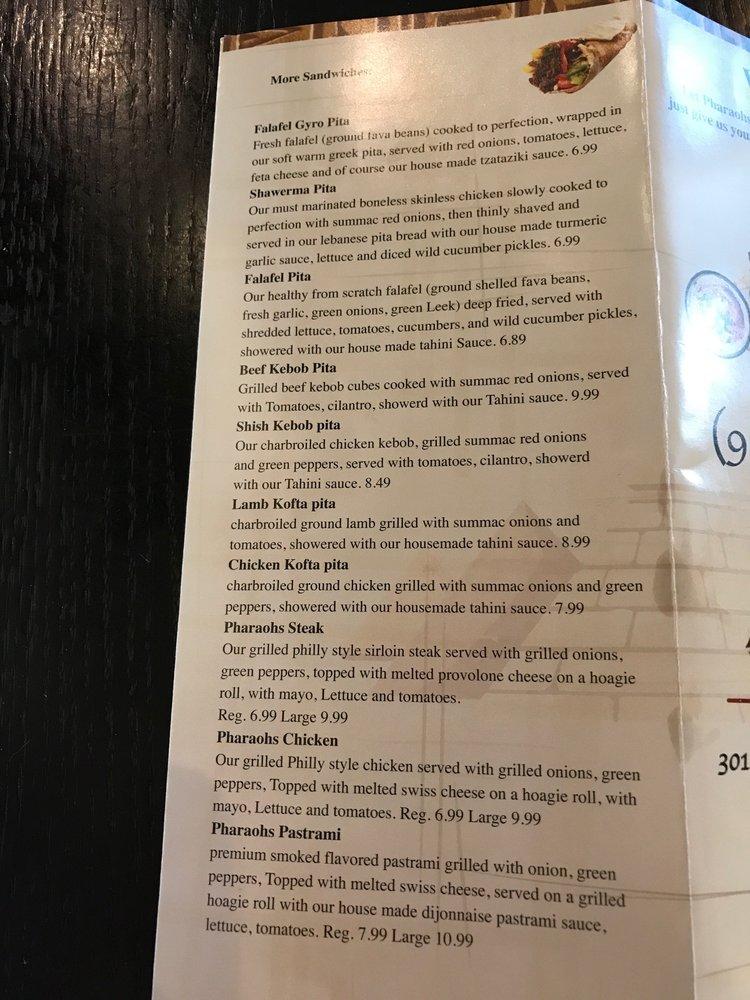 Menu at Pharaohs Legacy pub & bar, Fayetteville