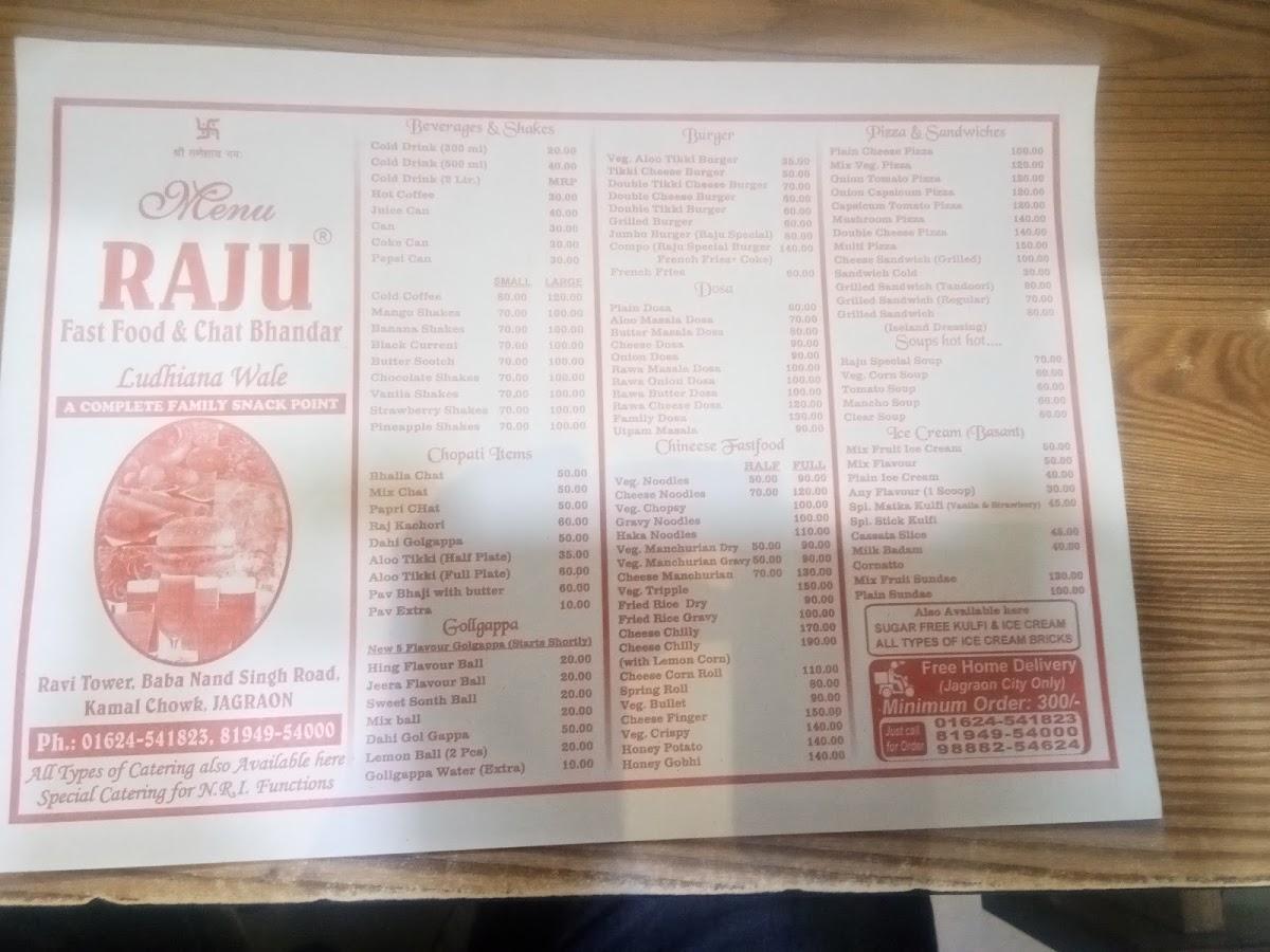Menu at Raju Fast Food, Jagraon