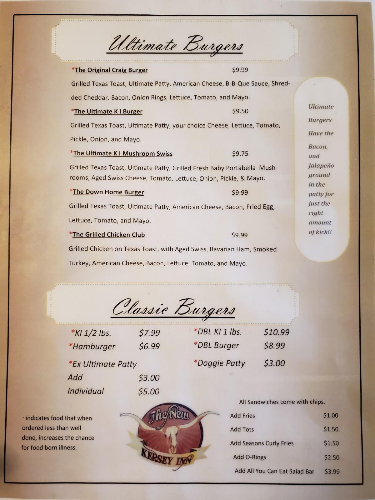 Menu at New Kersey Inn pub & bar, Kersey