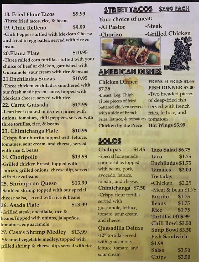 Menu at Casa Azteca restaurant, O'Fallon, 501 W W Hwy 50
