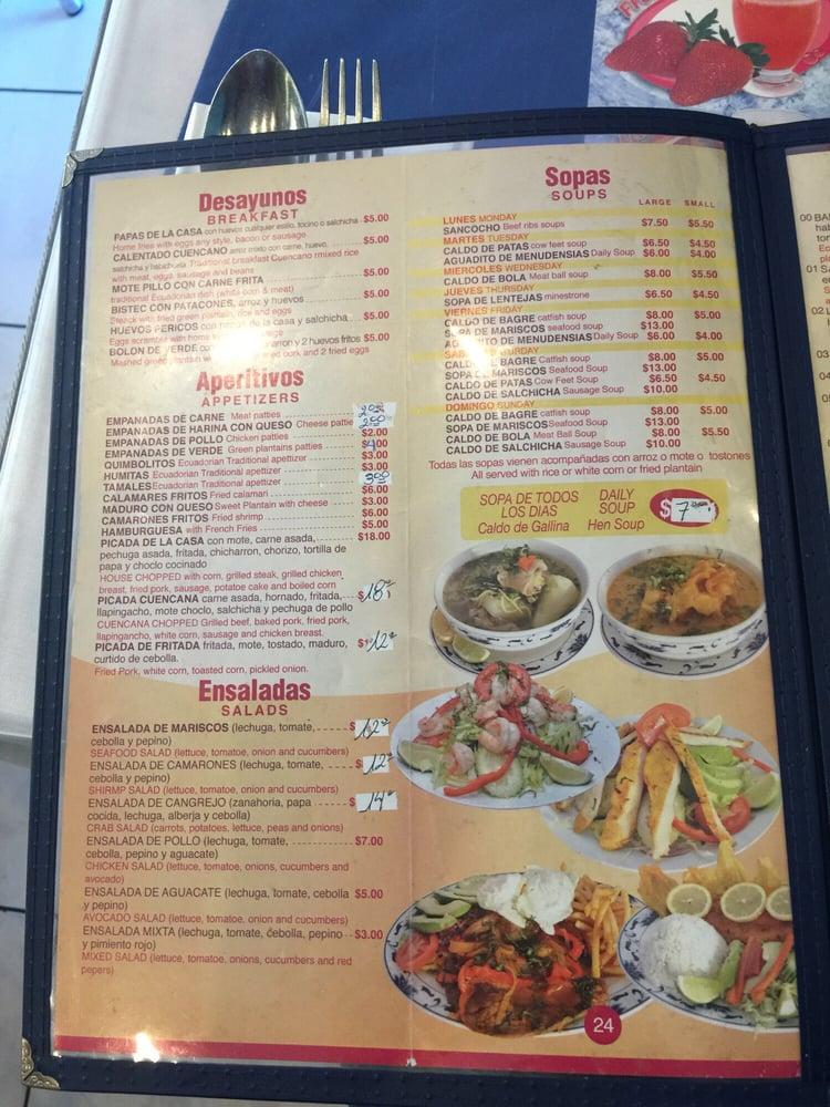Menu at Ecuadorian Food restaurant, New York City
