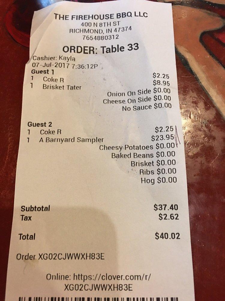 Menu at Firehouse BBQ and Blues, Richmond