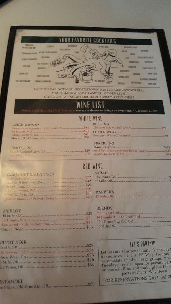 Menu at Hi-Way House pub & bar, The Dalles, E 2nd St