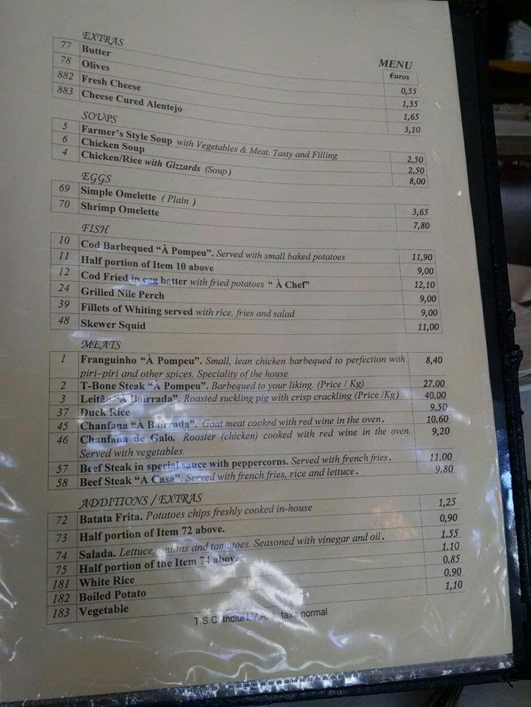 Menu at Pompeu dos Frangos restaurant, Anadia