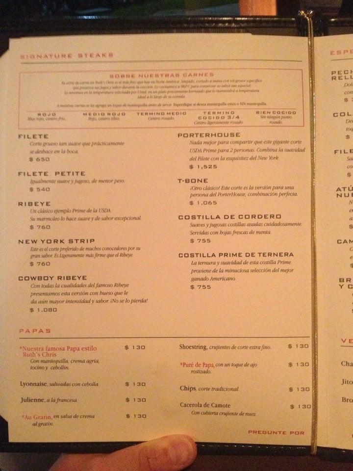 Carta de parrilla Ruth's Chris Steak House Cancún, Cancún