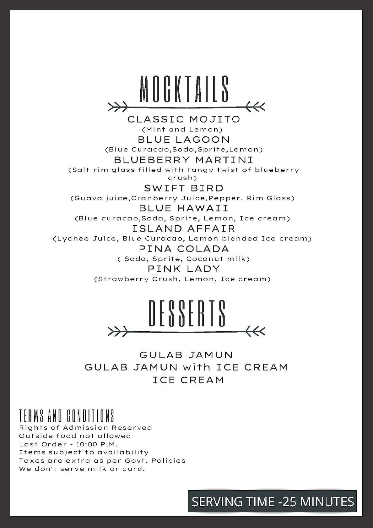 Menu at SaSa Resort, Kota