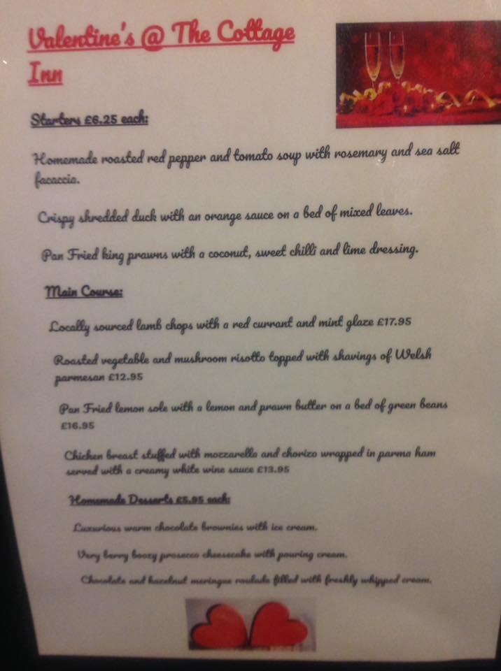 Menu at The Cottage Inn b&b pub & bar, Llandeilo, Pentrefelin