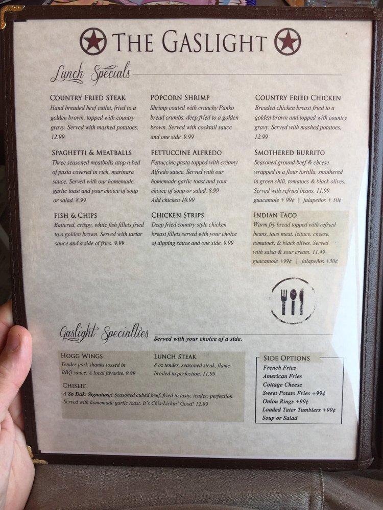 Menu at The Gaslight Dining Saloon pub & bar, Rockerville