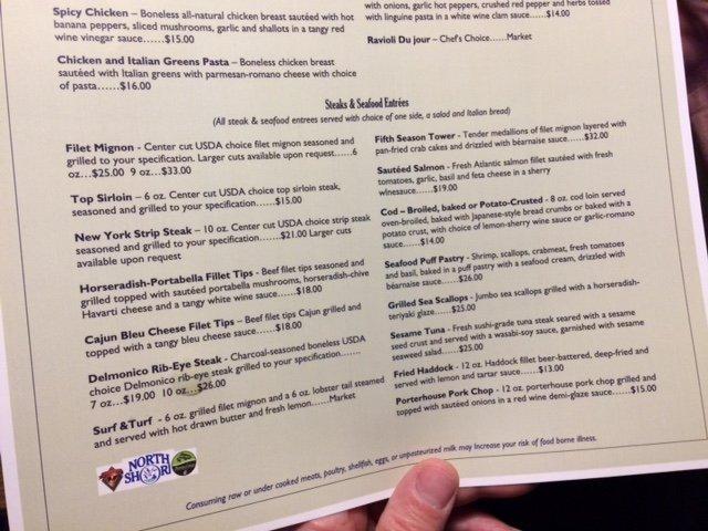 Menu at The Prop House restaurant, Craig Beach