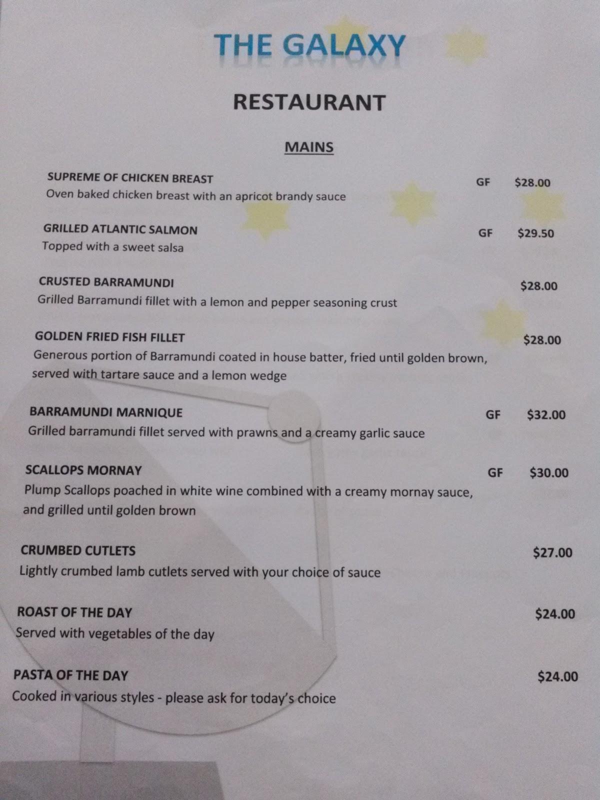 Menu at Astro Dish Restaurant, Parkes