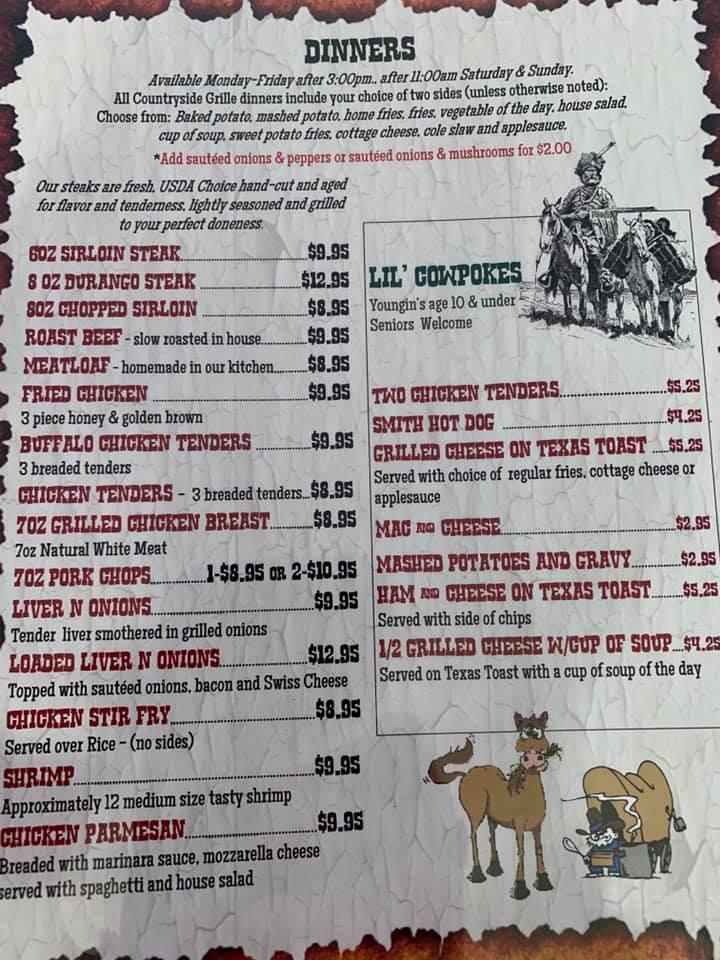 Menu at Countryside Grille restaurant, Union City