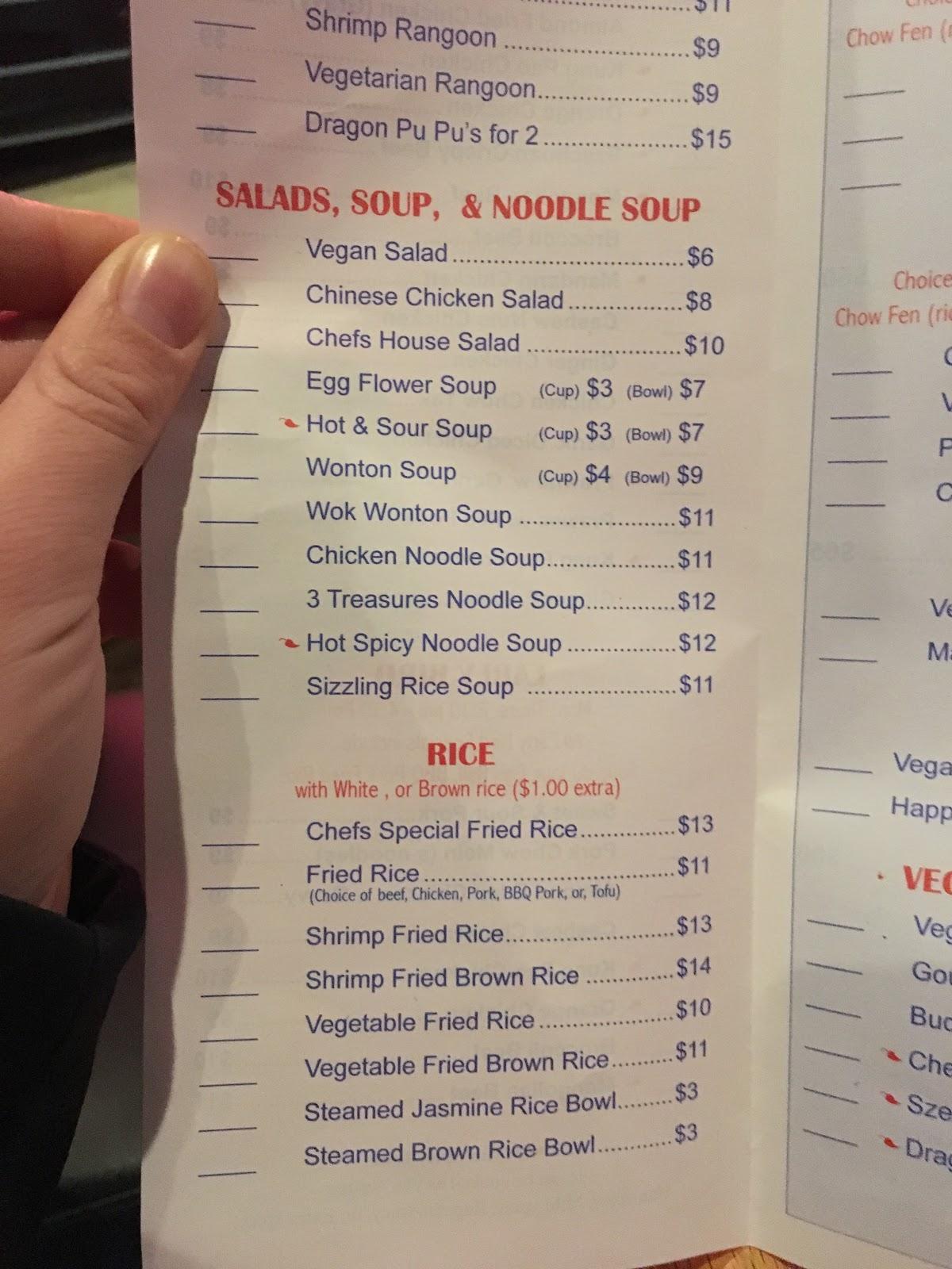 Menu at Dragon Palace restaurant, Stanwood