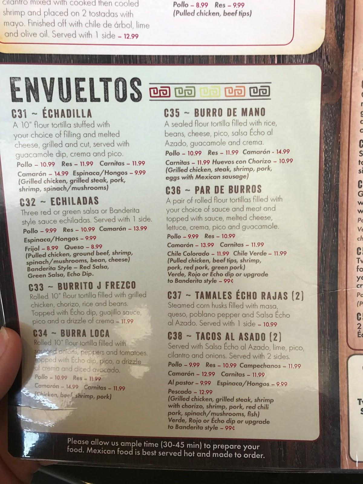 Menu at Echo Frezco Cocina Mexicana restaurant, Shrewsbury