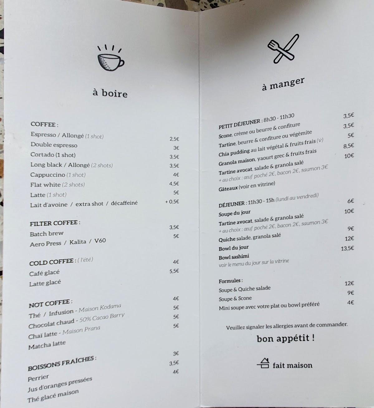 Menu at Good News Coffee Shop cafe, Paris
