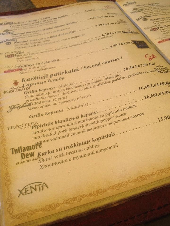 Menu at Grilio kavinė-baras Kampas, Marijampolė