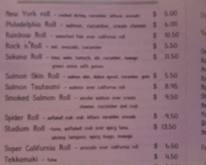 Menu at Nama Sushi SF restaurant, San Francisco