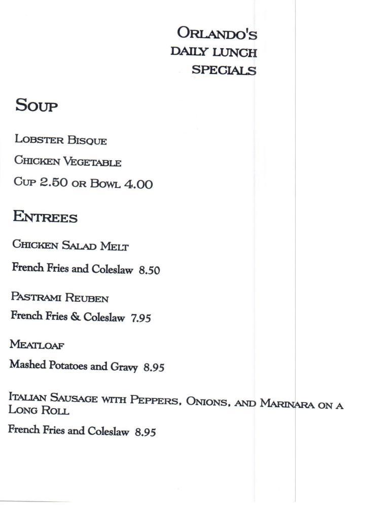 Menu at Orlando's Cafe, East Amwell Township