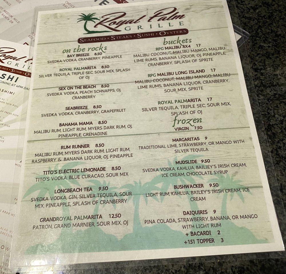 Menu at Royal Palm Grille restaurant, Miramar Beach