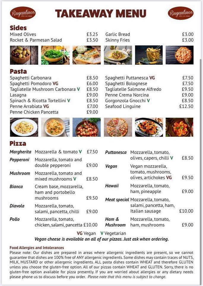 Menu at Rugantino restaurant, Wells