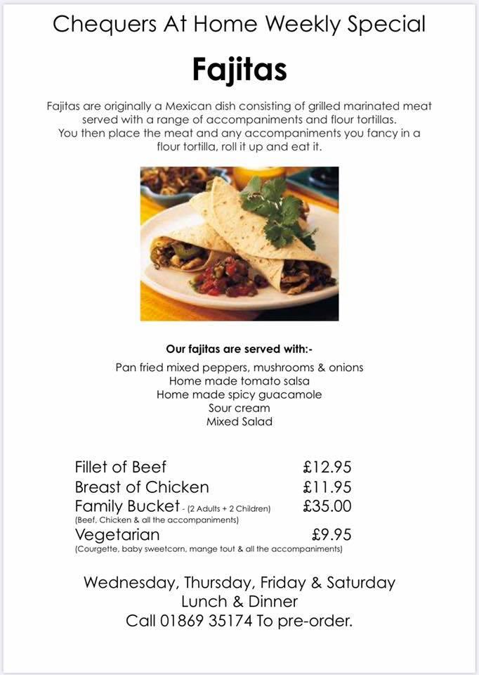 Menu at The Chequers pub & bar, Weston-on-the-Green, Northampton Rd