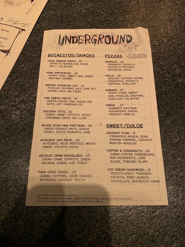 Menu at Mariel Underground pub & bar, Boston