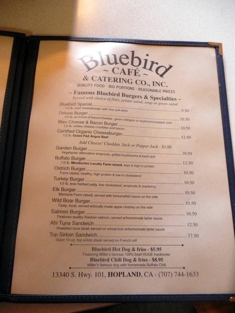 Menu at Bluebird Cafe, Hopland, US-101