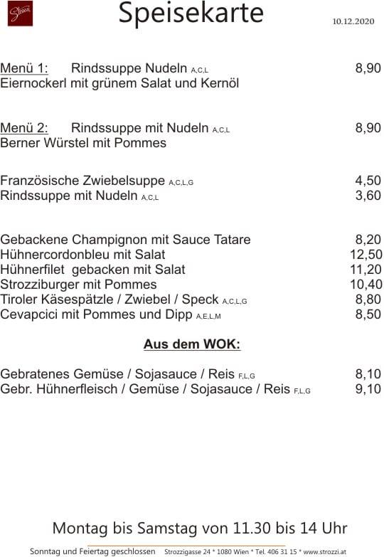 Speisekarte von Café Restaurant Strozzi, Wien