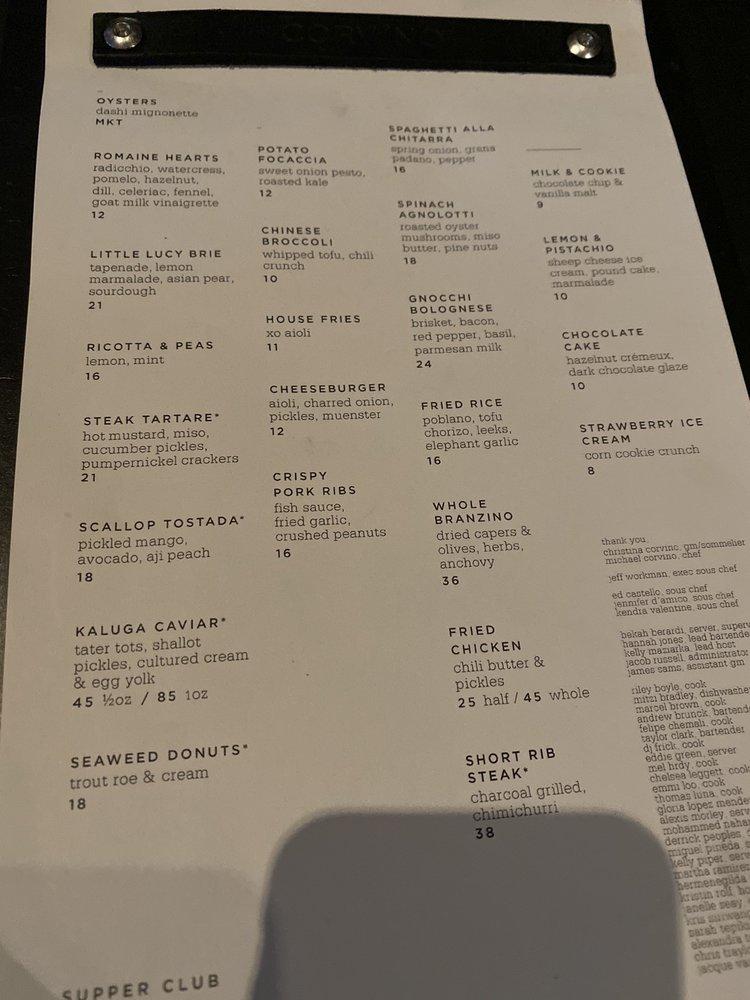 Menu at Corvino Supper Club & Tasting Room, Kansas City