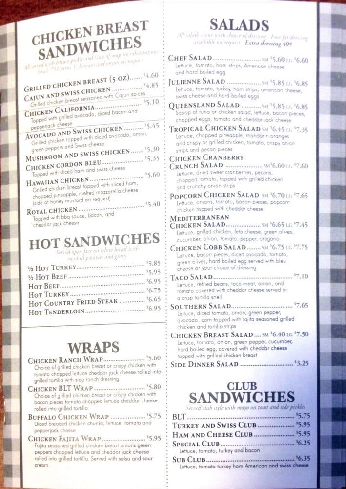 Menu at Frontier Cafe, Grinnell