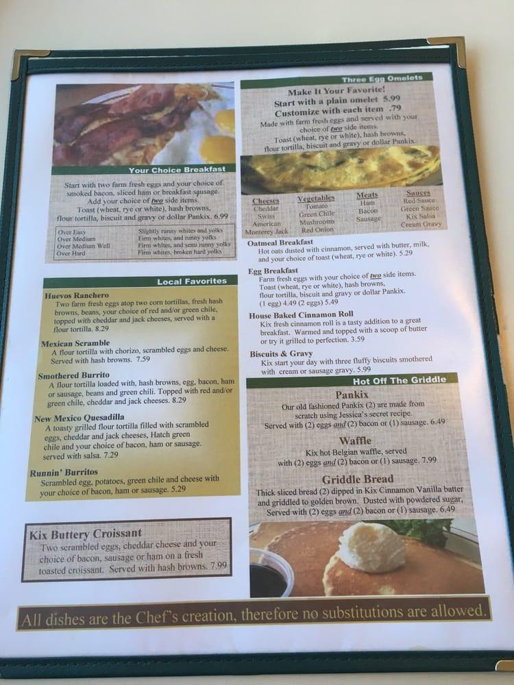 Menu at Kix On 66 restaurant, Tucumcari