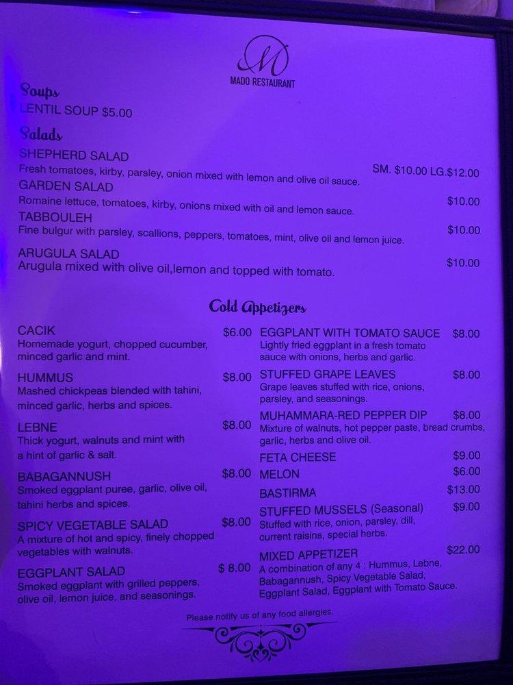 Menu at Mado Restaurant, River Edge