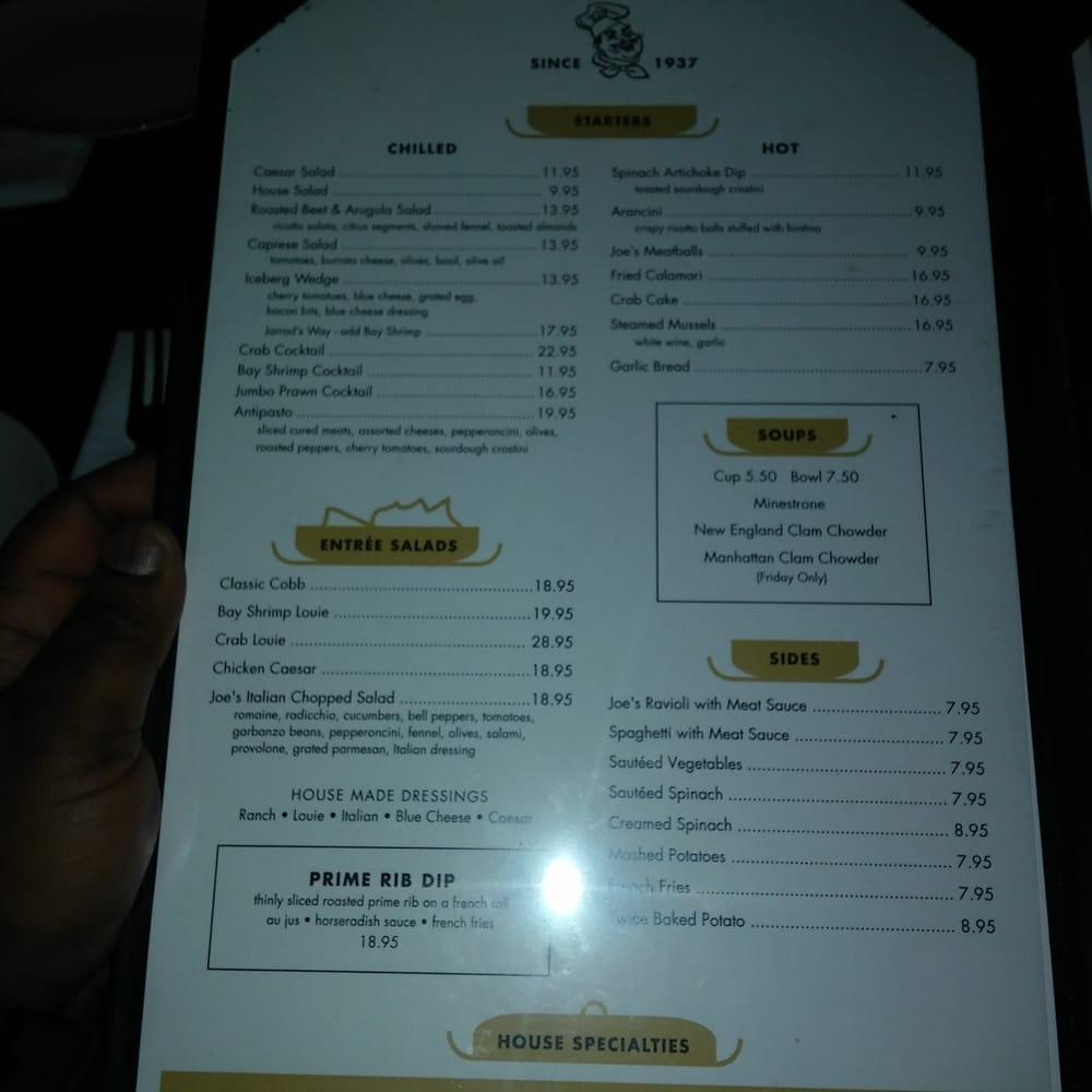 Menu at Original Joe's steakhouse, San Francisco, 601 Union St