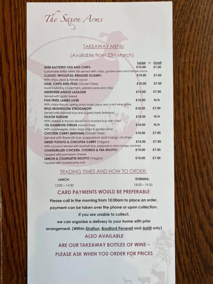 Menu at Saxon Arms pub & bar, Stratton