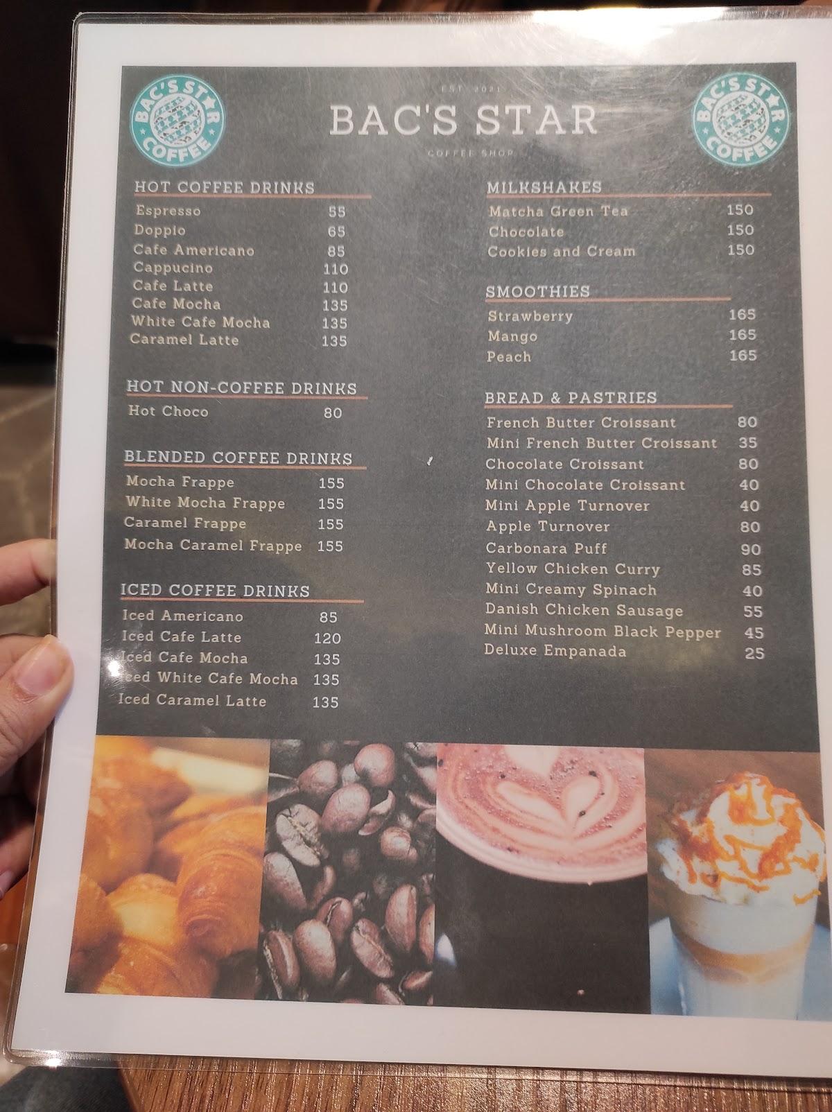 Menu at Bac's Star Coffee, San Francisco