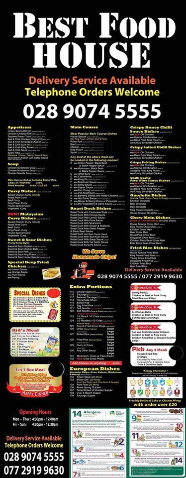 Menu at Best Food House restaurant, Belfast